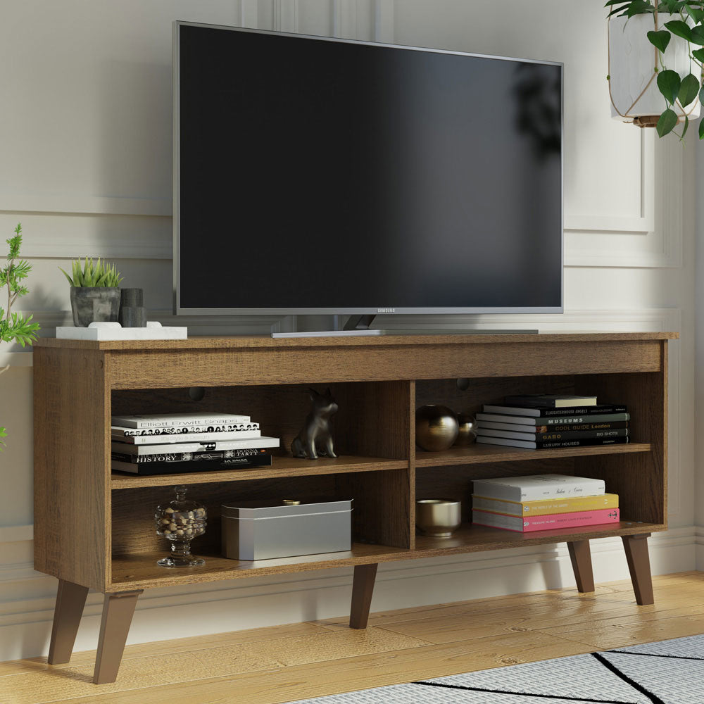 Madesa Compact TV Stand Cabinet with 4 Shelves and Cable Management fo ...