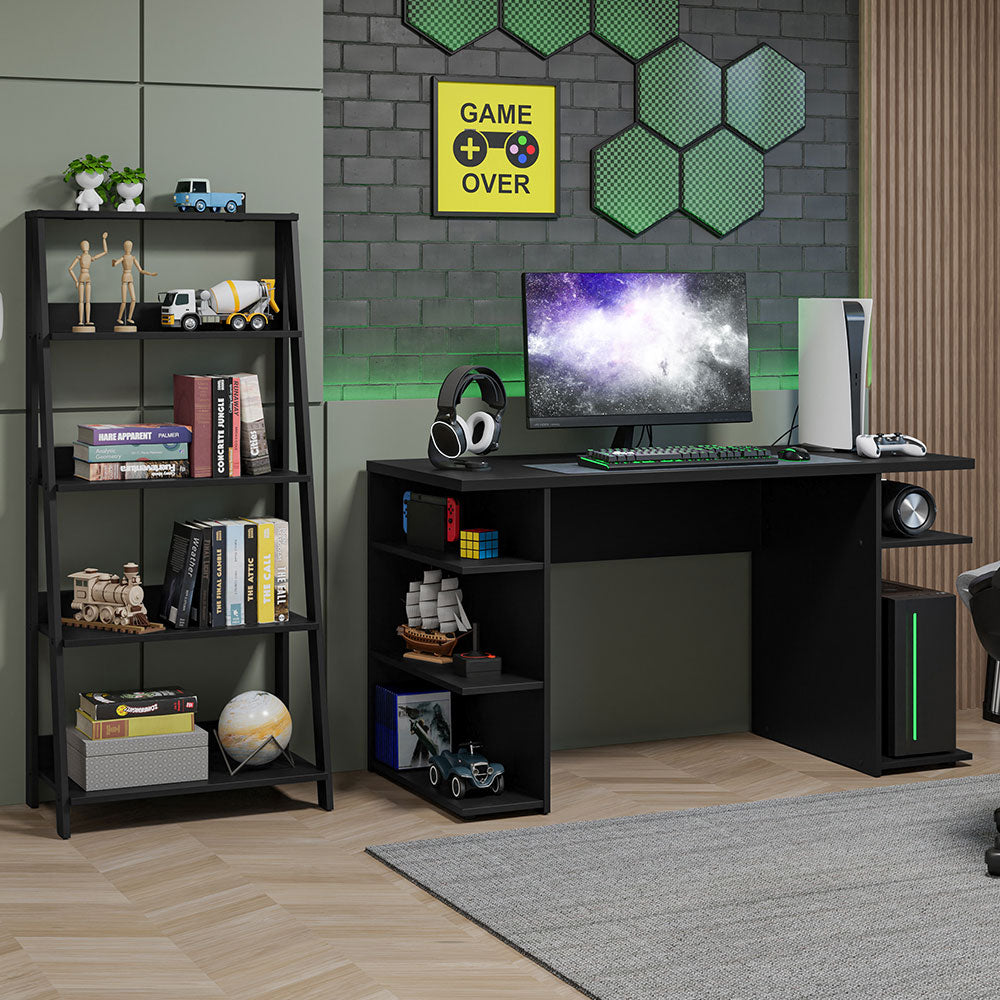 Madesa Gamer Desk 53" + Ladder Shelf Standing Bookcase - Black – Madesa US
