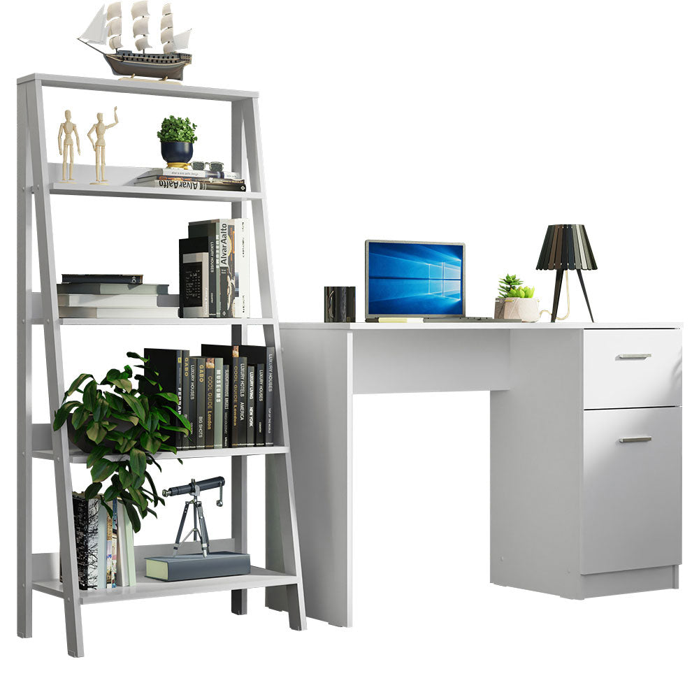 Madesa Compact Desk 43" + Ladder Shelf Standing Bookcase - White ...