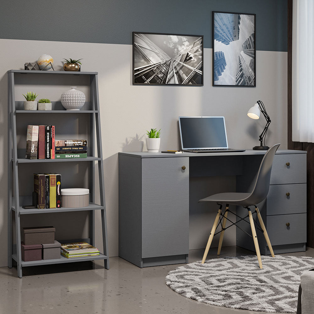 Madesa Desk with Drawer 53" + Ladder Shelf Standing Bookcase - Gray ...