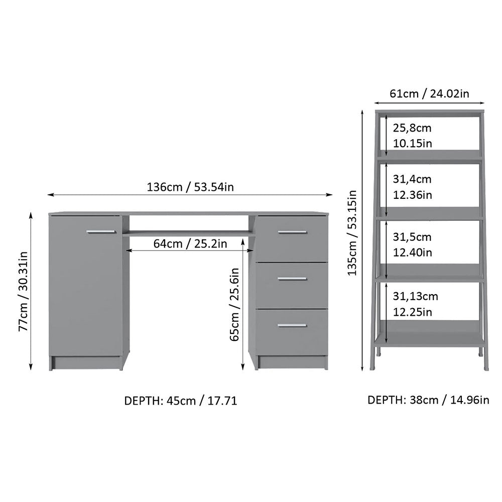 Madesa Home Office Desk 53" + Ladder Shelf Standing Bookcase - Gray ...