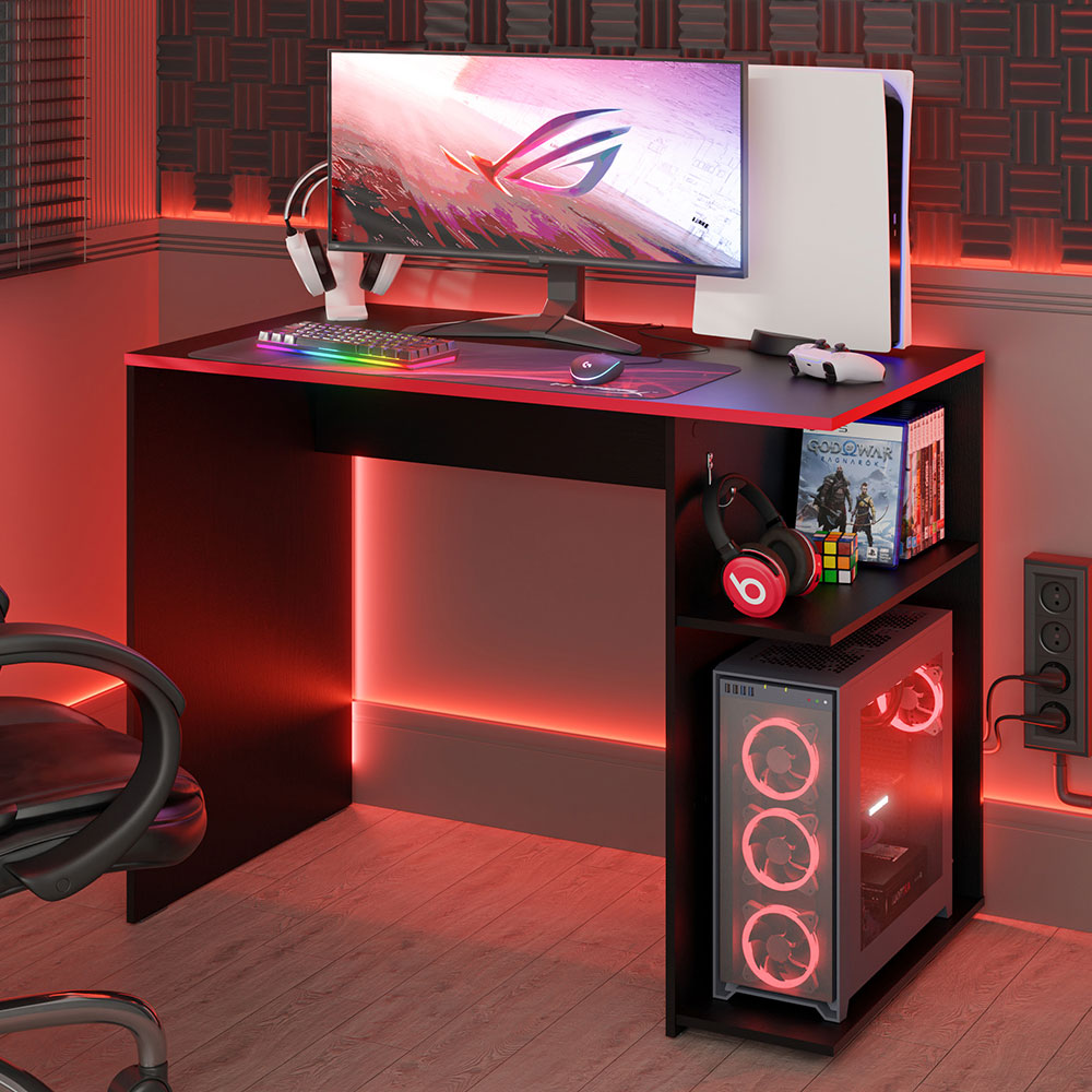 Compact Gaming Computer Desk with 2 Shelves, Cable Management and Larg ...